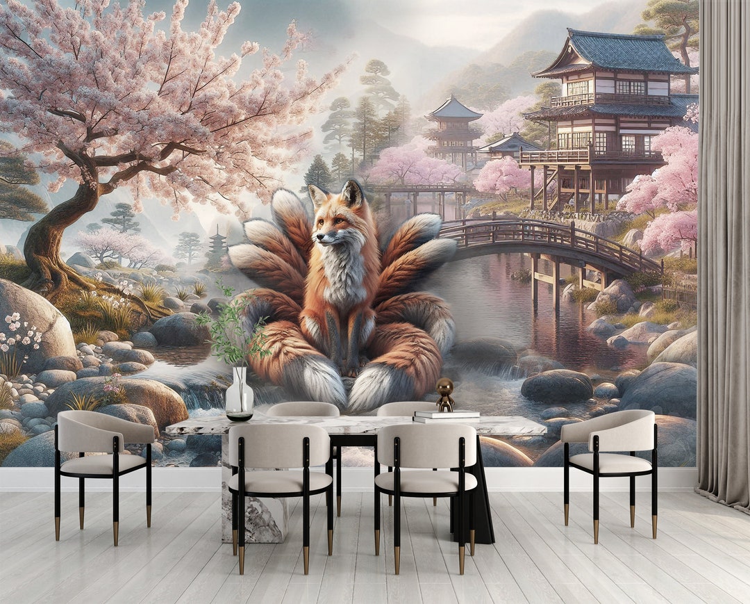 Japanese Landscape Fox Kitsune Wallpaper Folklore Aesthetic Japanese ...