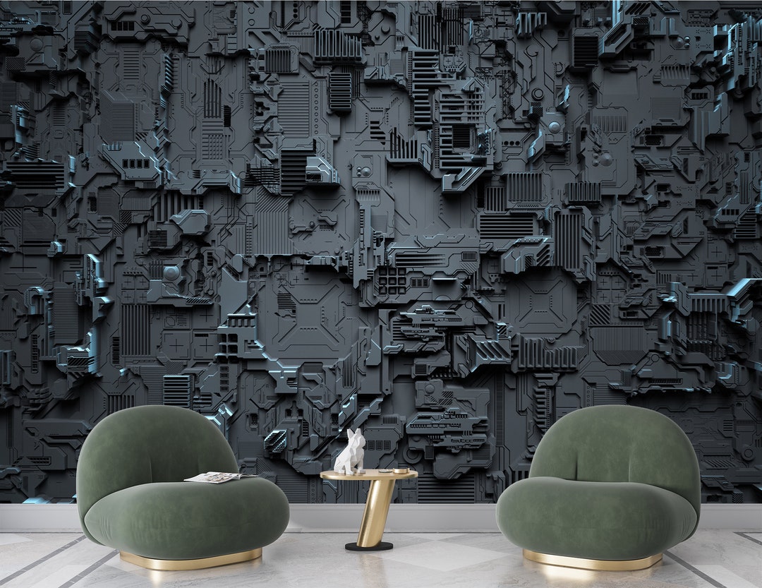Cyberpunk Metal Wall Mural: Techno Armored Gate Peel and Stick ...