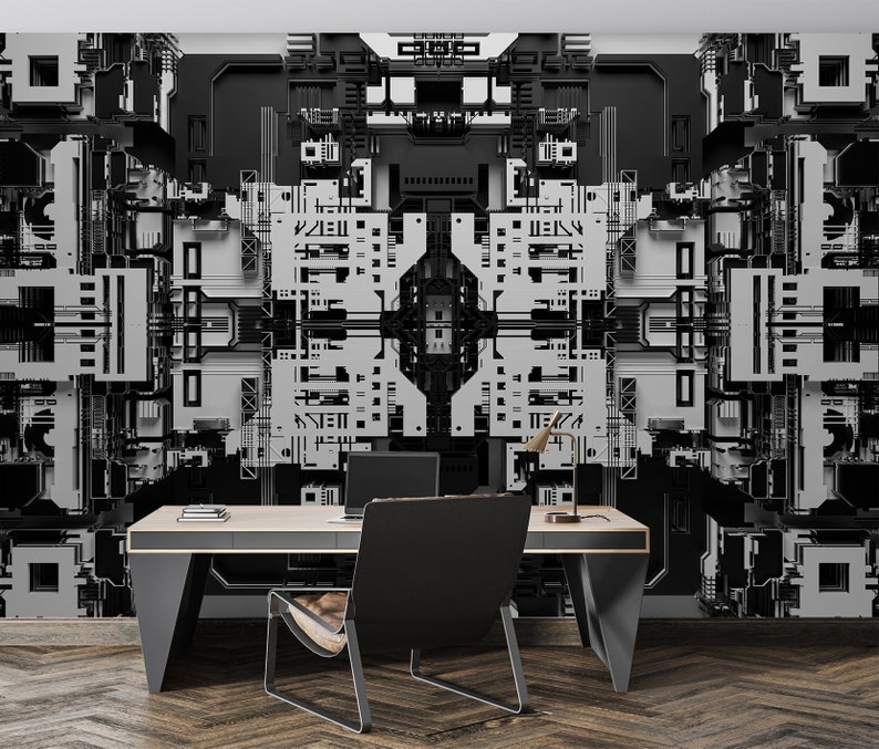 Techno Wall Vinyl Wallpaper Peel and Stick Blindé Cyber Gate Futuriste Fond Métallique Mural Art ...