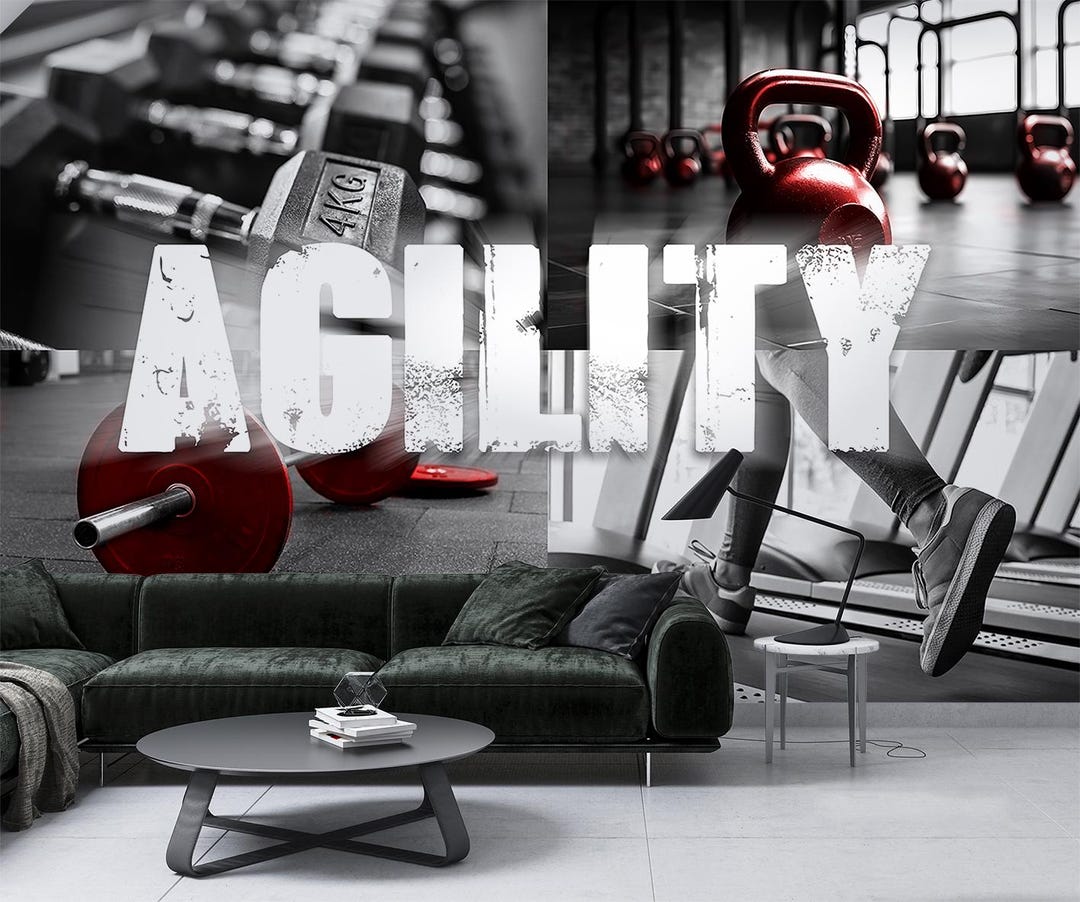 Agility Gym Peel and Stick Wallpaper Black and White Fitness Wall Mural ...