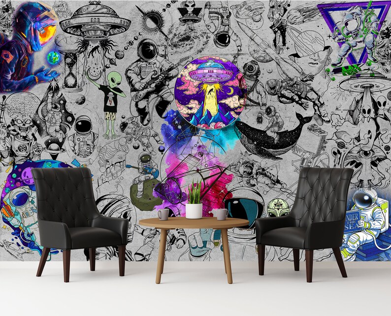 Space Graffiti Wallpaper Peel and Stick Cosmic Graffiti Graffiti ...