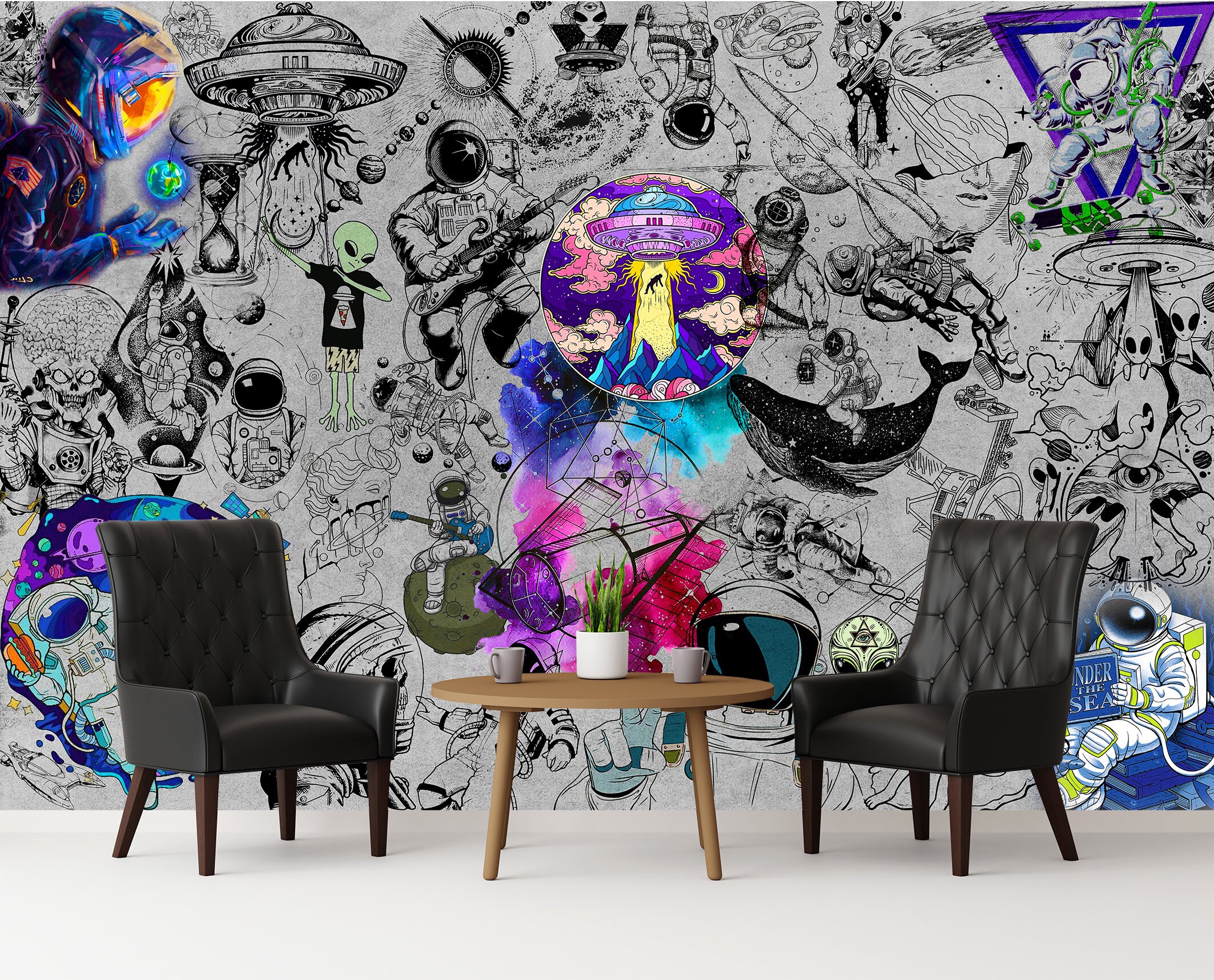 Space Graffiti Wallpaper Peel and Stick Cosmic Graffiti Graffiti ...