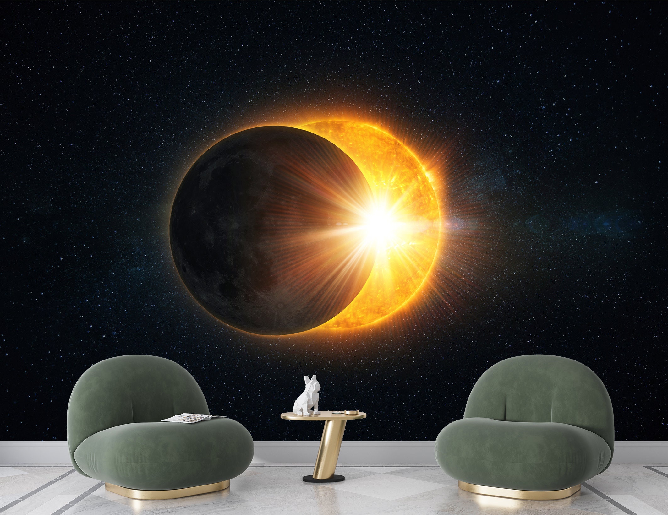 Solar Eclipse Mural Print Wallpaper Peel and Stick Rays of - Etsy
