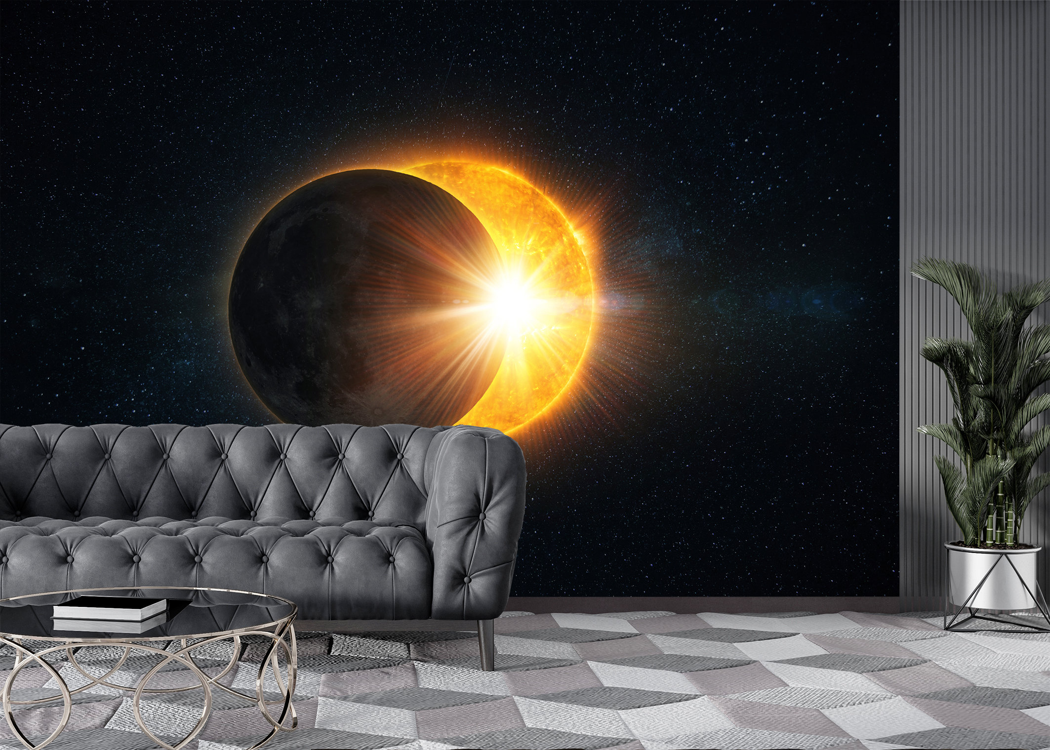 Solar Eclipse Mural Print Wallpaper Peel and Stick Rays of - Etsy