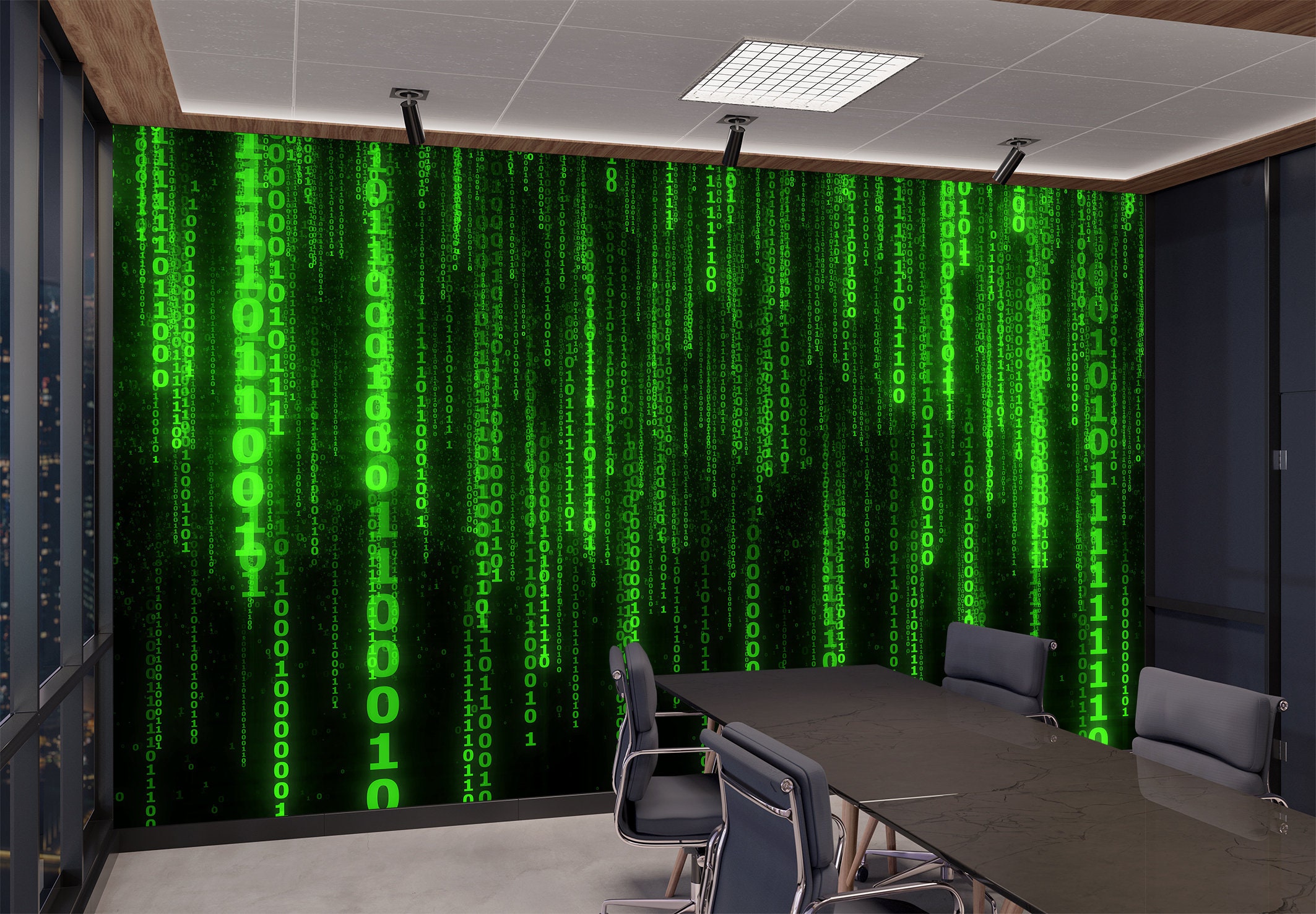 Matrix Wallpaper Mural Peel and Stick Green Digital Code Wallpaper ...