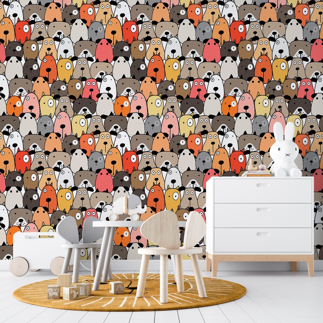 Cute Dogs Pattern Wallpaper Wall Mural Puppy Background Peel & Stick ...