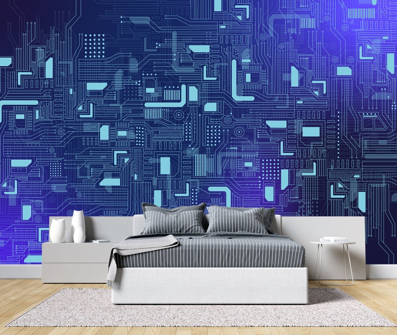 Electronic Board Wallpaper Mural Peel and Stick Realistic Blue - Etsy