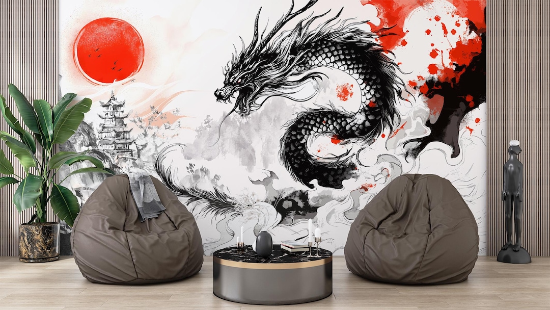 Japanese Dragon Wall Mural Peel and Stick Mythical Creature Wallpaper ...