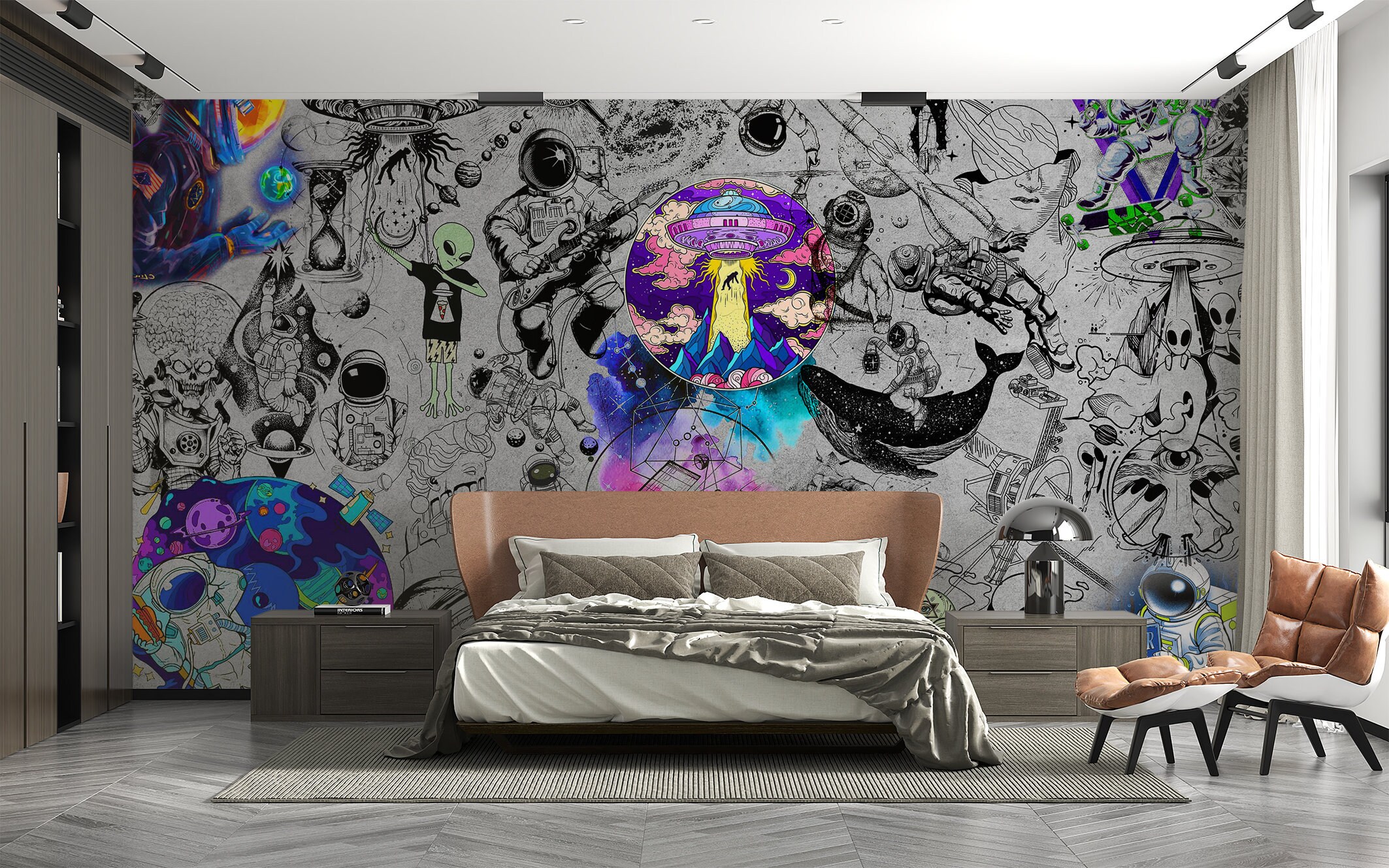 Space Graffiti Wallpaper Peel and Stick Cosmic Graffiti Graffiti ...