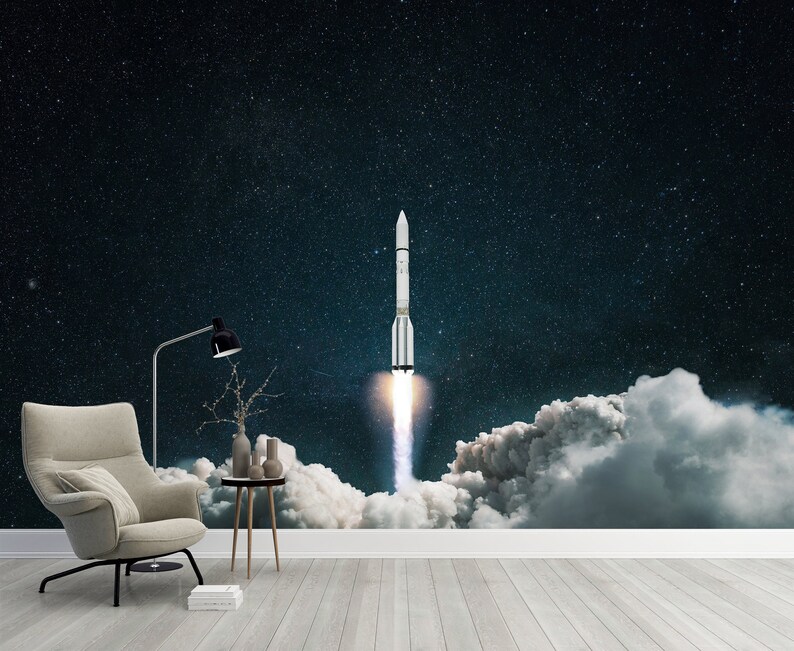 Rocket Mural Print Wallpaper Peel and Stick Stars in Space Decor Art ...