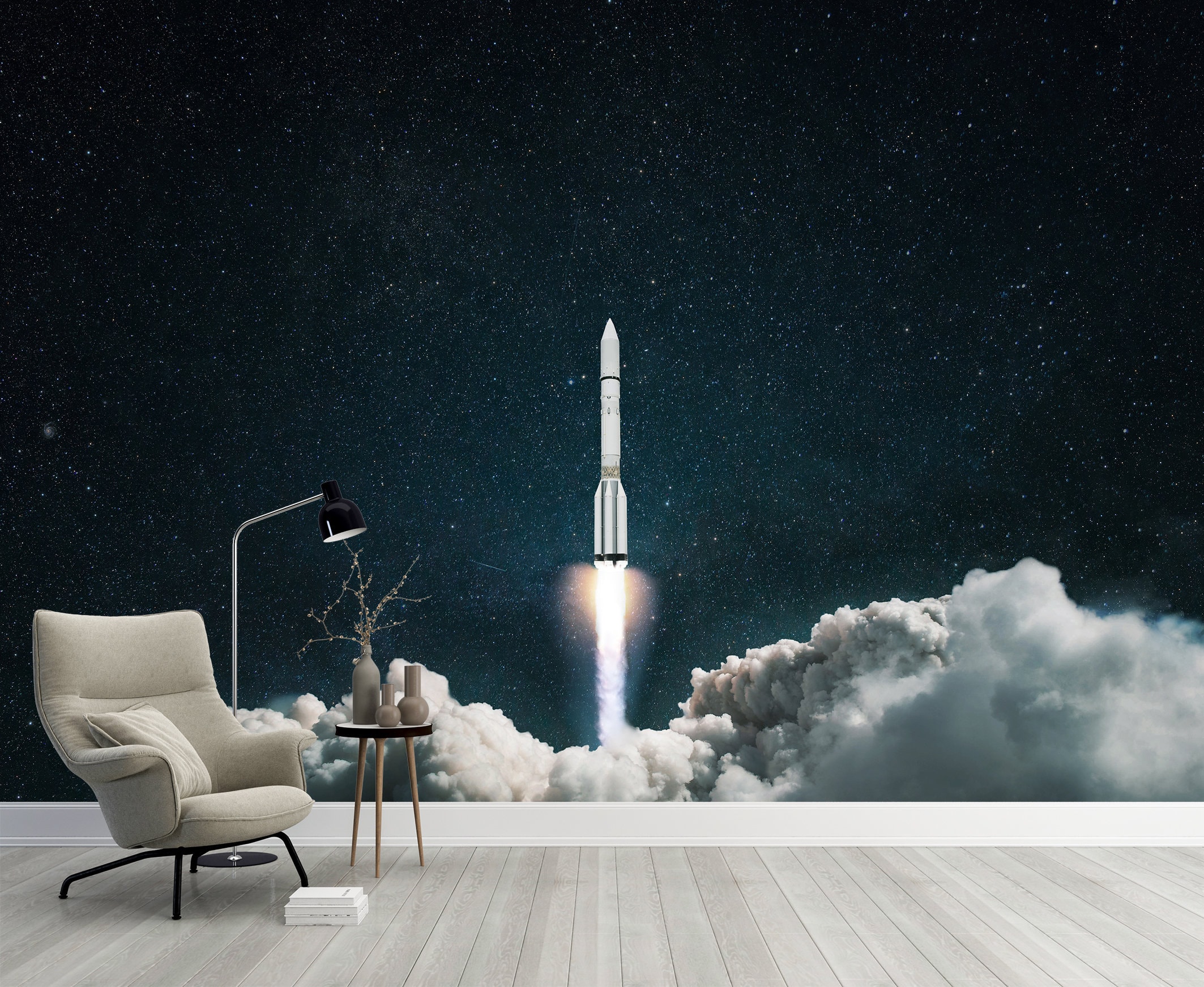 Rocket Mural Print Wallpaper Peel and Stick Stars in Space Decor Art ...
