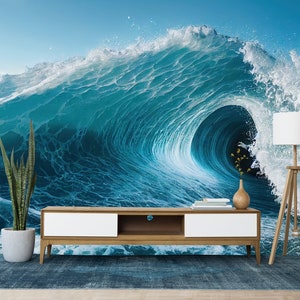 Light Blue Breaking Wave Wallpaper With Funnel of Bubbling Clear Water ...
