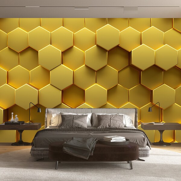 Yellow Hexagon Wallpaper - Etsy