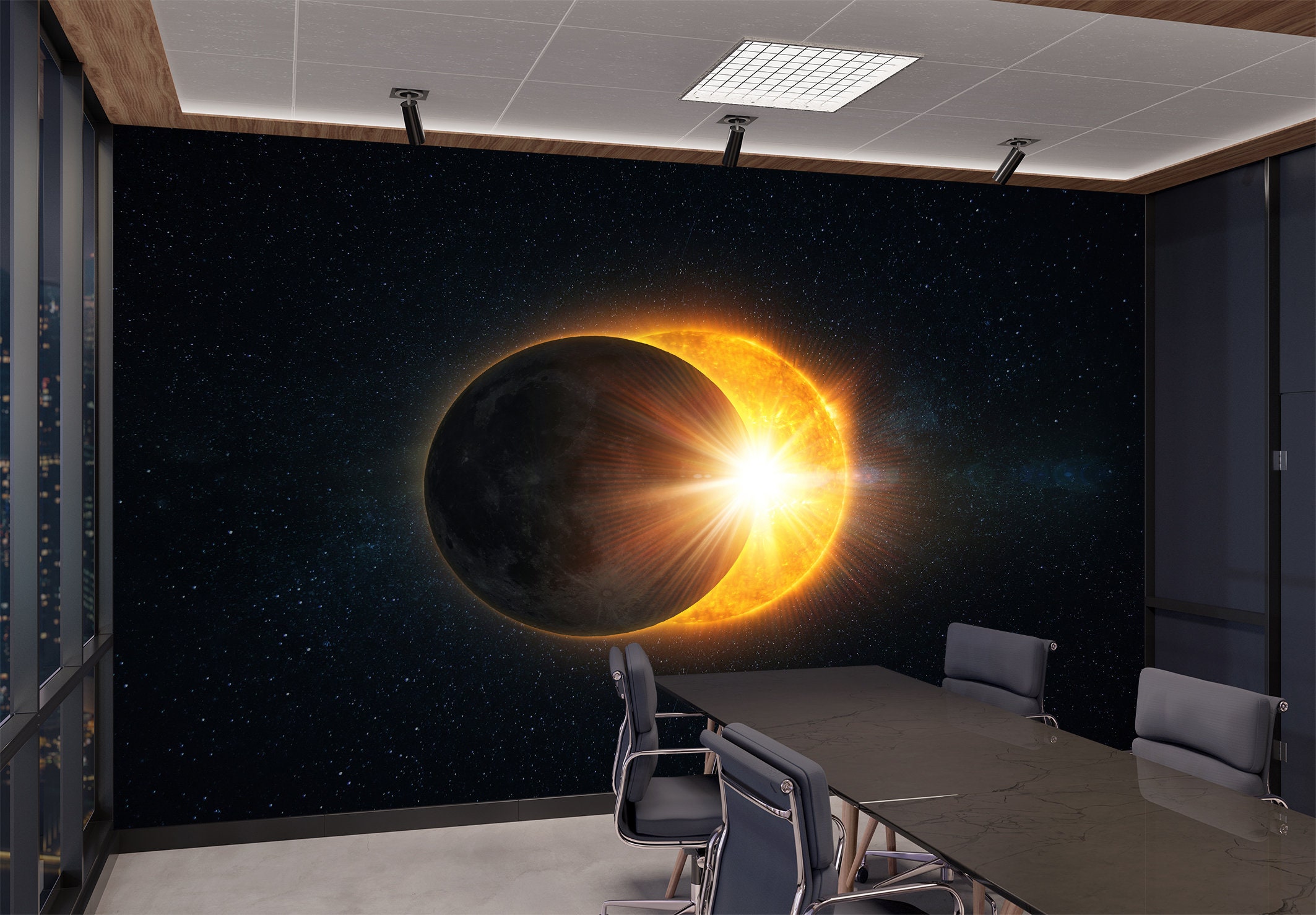 Solar Eclipse Mural Print Wallpaper Peel and Stick Rays of - Etsy