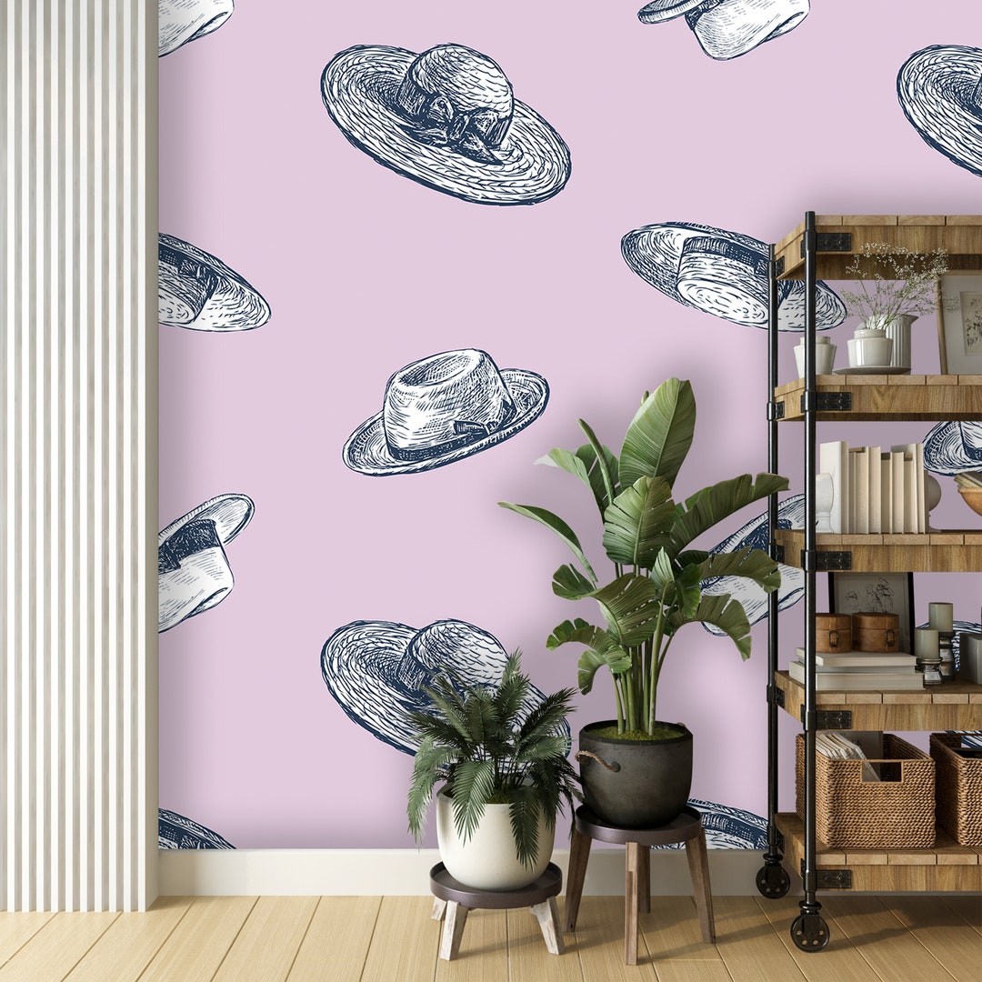 Drawn Hats Wallpaper Boho Abstract Mural Vintage Peel and Stick Vinyl ...