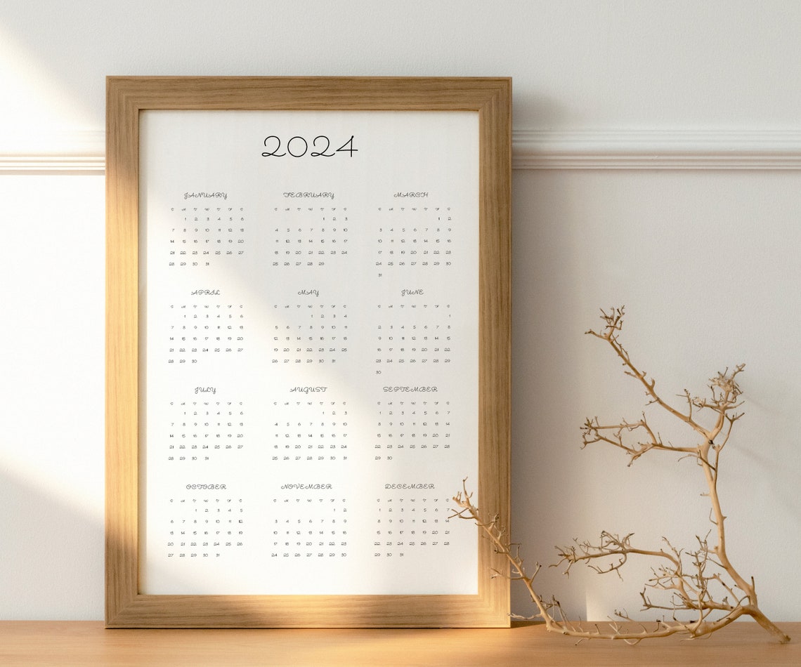 2024 Printable Calendar - Yearly Planner - Monday Sunday Start ...