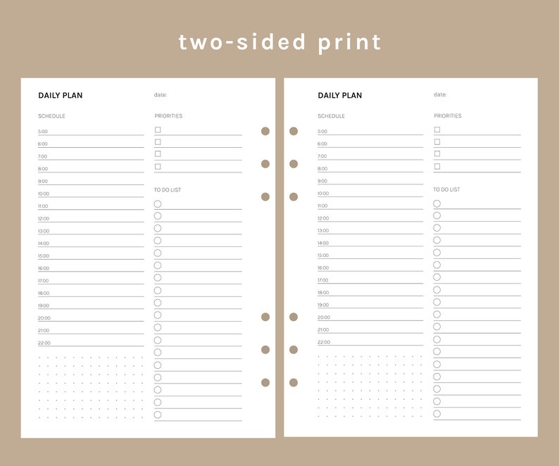Printable Daily Planner Inserts, A5 Printable Daily Plan, Hourly Plan Template, Minimalist Daily ...