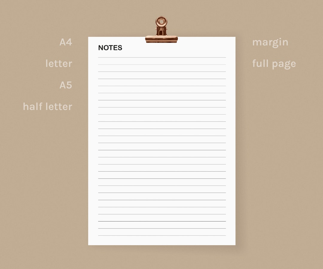 Notes Paper Printable, Lined Note Page, Notes Planner Insert, Study ...