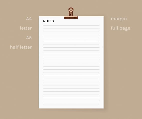 Notes Paper Printable Lined Note Page Notes Planner Insert - Etsy