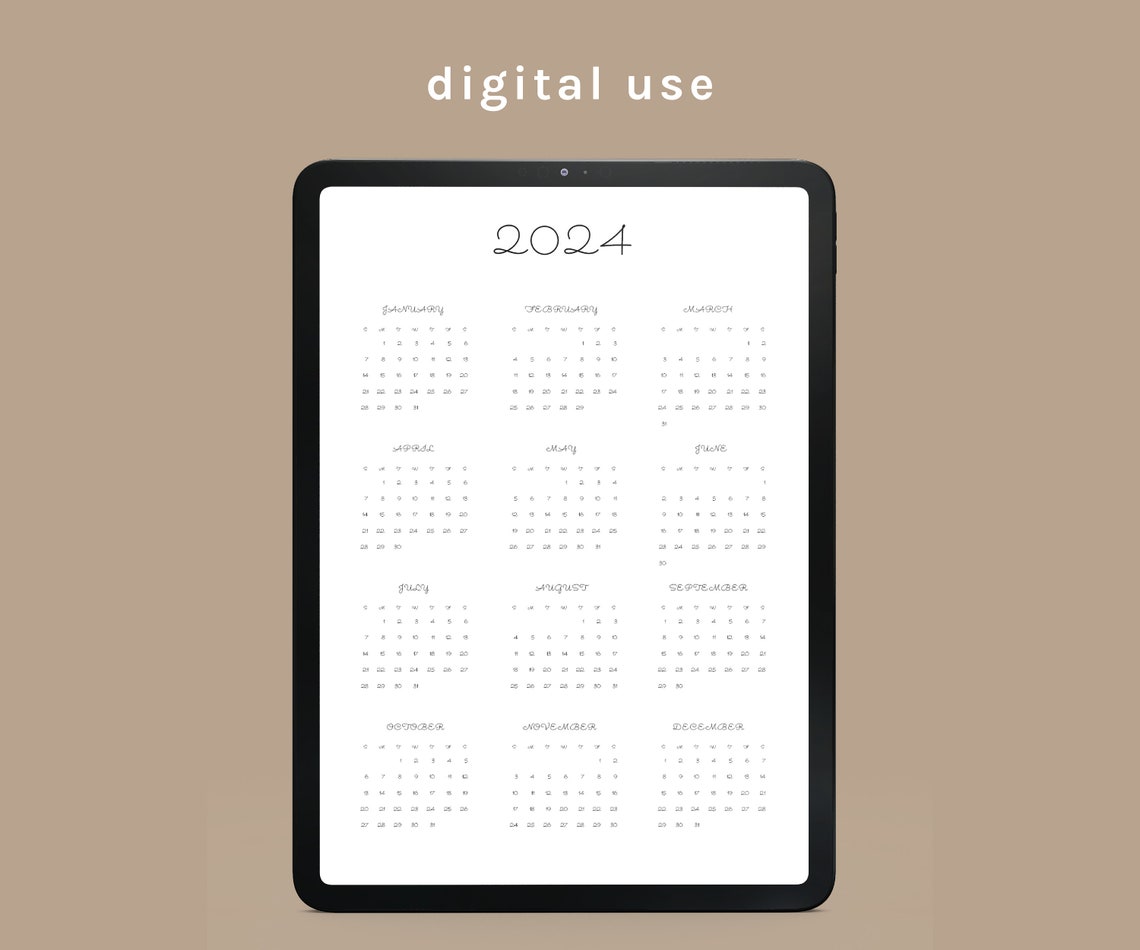 2024 Printable Calendar - Yearly Planner - Monday Sunday Start ...