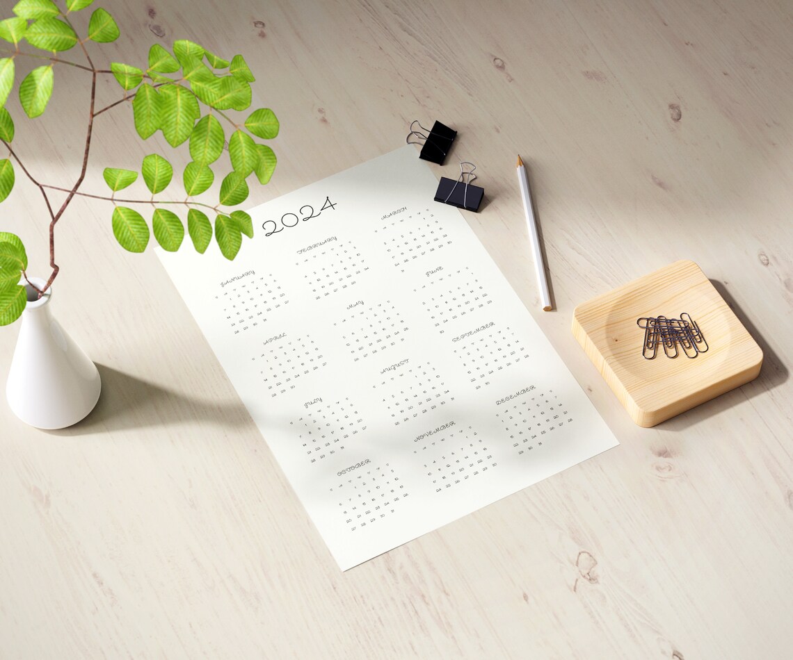 2024 Printable Calendar - Yearly Planner - Monday Sunday Start ...