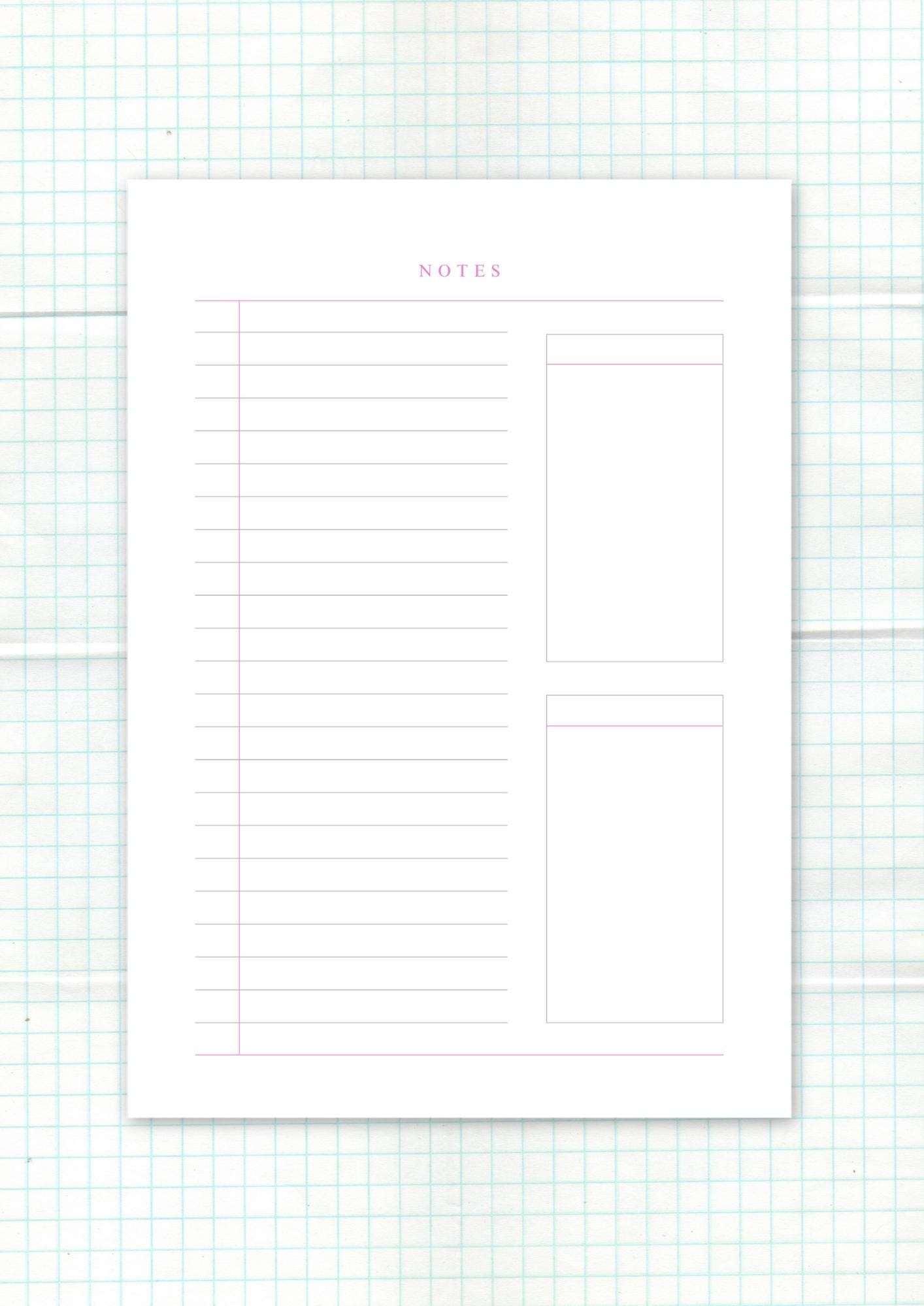 Pink Notes Paper Printable, Notes Planner Insert, Lined Paper Printable ...