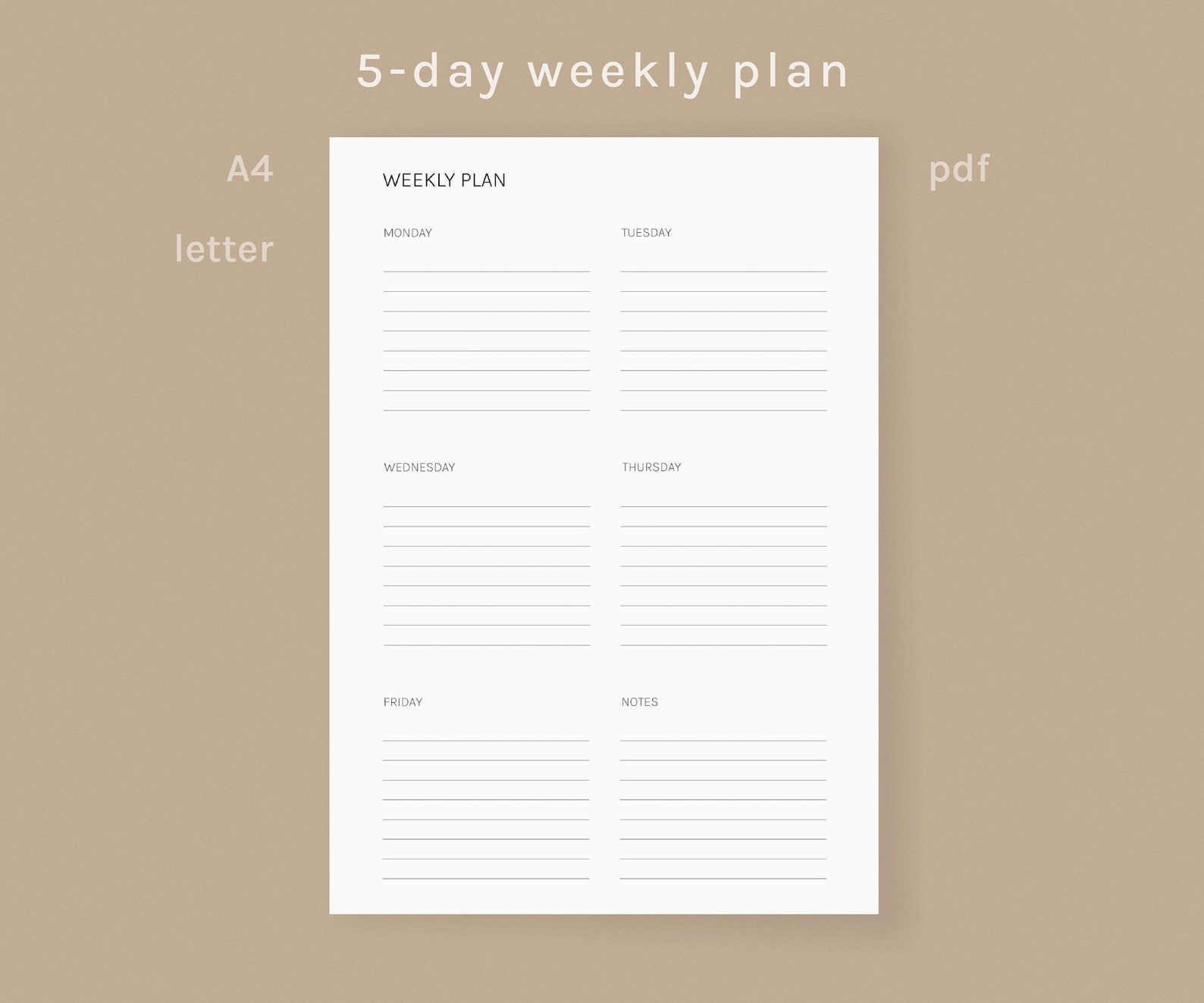 5 Day Weekly Planner, Printable Weekly Schedule, Week at a Glance, Five ...