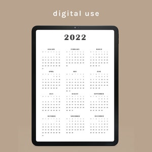 2022 Printable Calendar Yearly Planner Monday Sunday Start Minimal ...