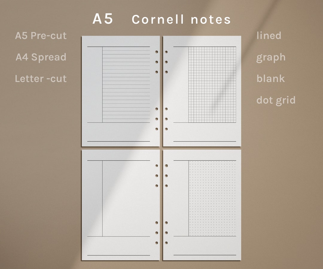 Printable A5 Cornell Notes Planner Inserts | Minimalist Study Note ...