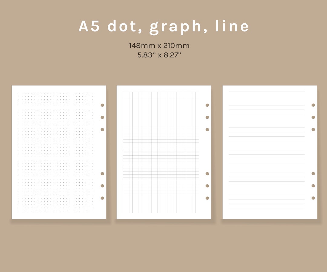 Printable A5 Dot, Graph & Lined Paper Inserts | Note Bundle | Study ...