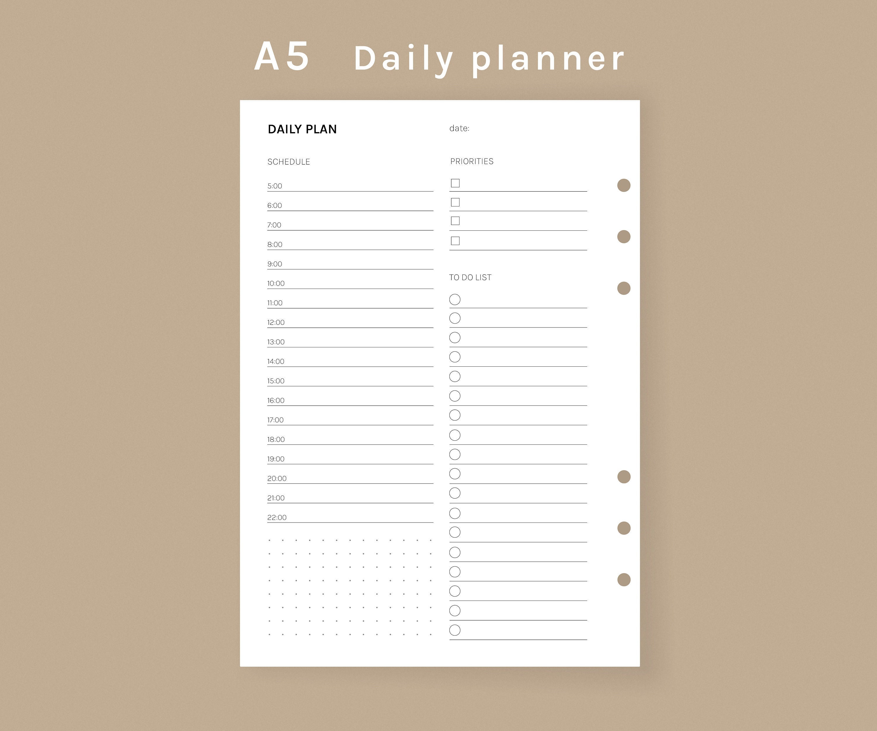Printable Daily Planner Inserts, A5 Printable Daily Plan, Hourly Plan ...