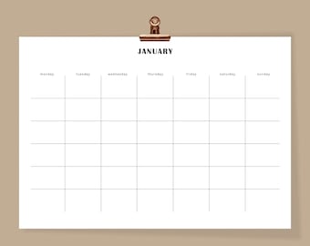 Printable Blank Monthly Calendar Undated Month at a Glance Calendar ...