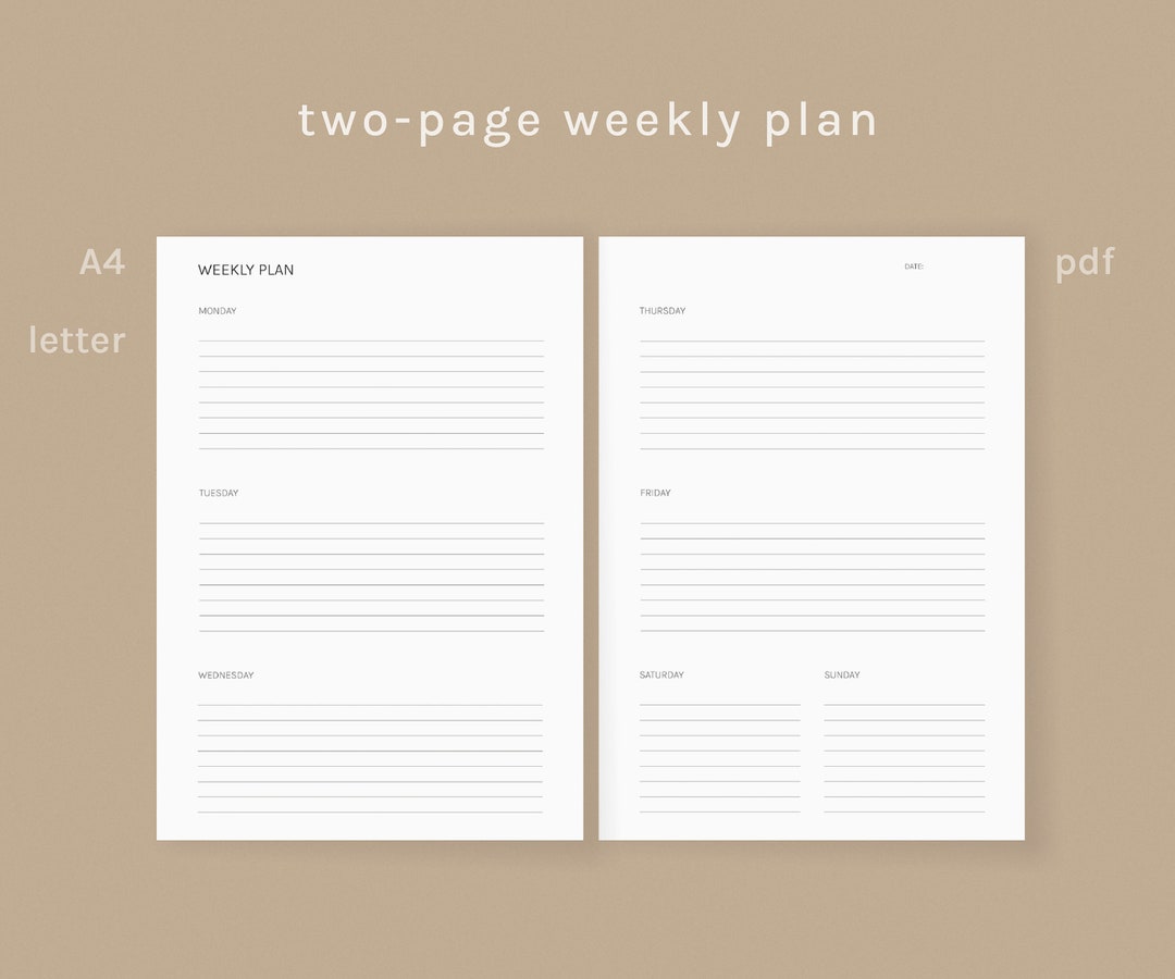 Printable 2-page Weekly Planner | Week at a Glance | Minimal Weekly ...