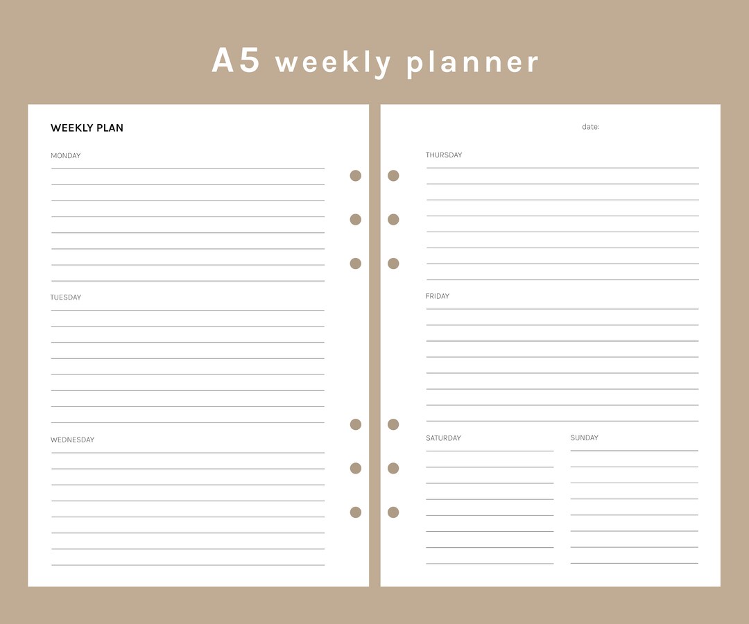 Printable Weekly Planner Inserts, A5 Printable Weekly Plan, Schedule ...