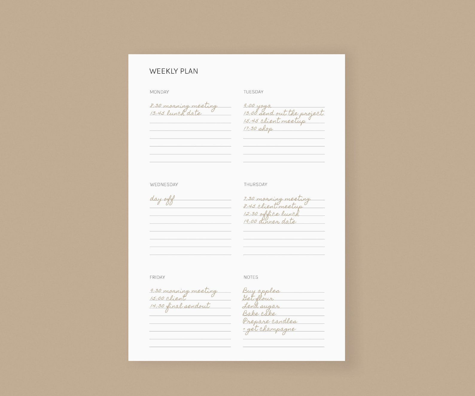 5 Day Weekly Planner, Printable Weekly Schedule, Week at a Glance, Five ...