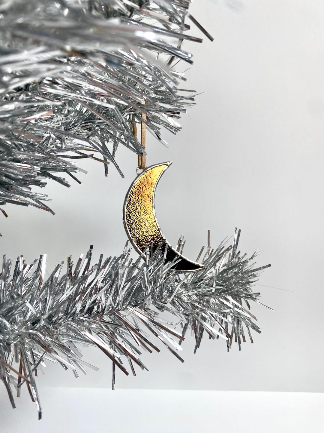 Crescent Moon Stained Glass Ornament, Opaque Black With Gold Coat ...