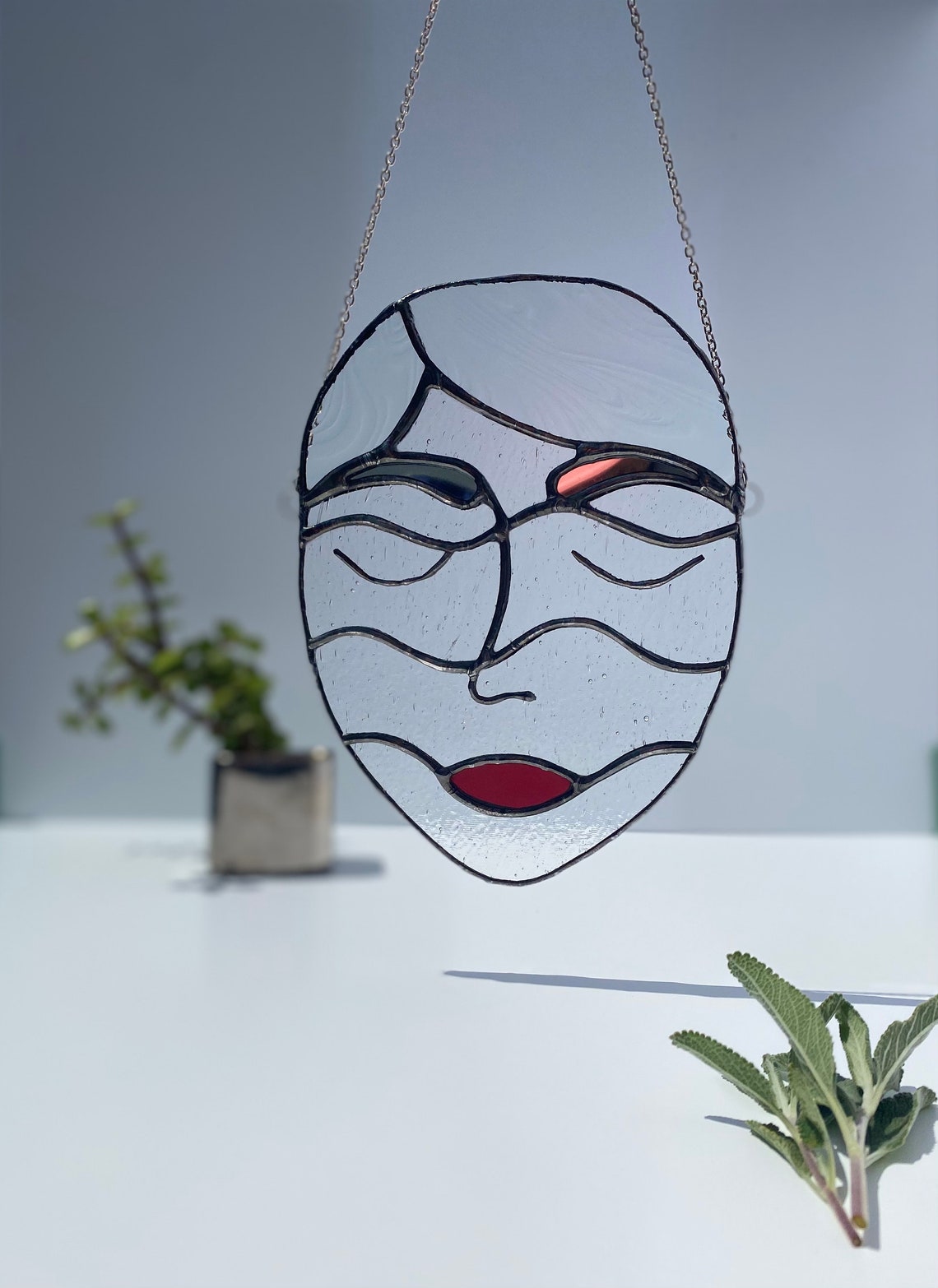 Woman's Face stained glass wall hanging window hanging | Etsy