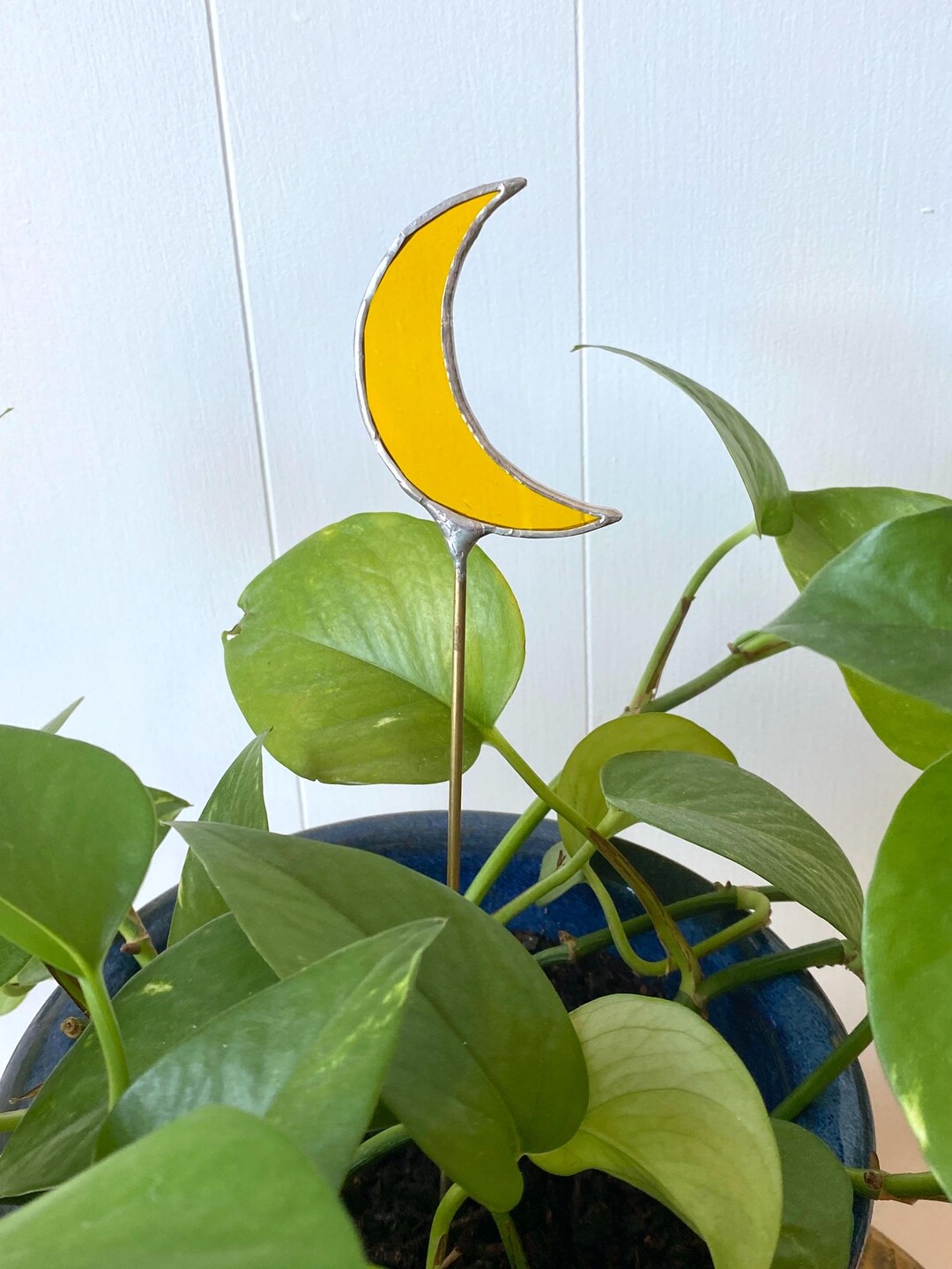 Crescent Moon Plant Stake, Amber, Stained Glass - Etsy