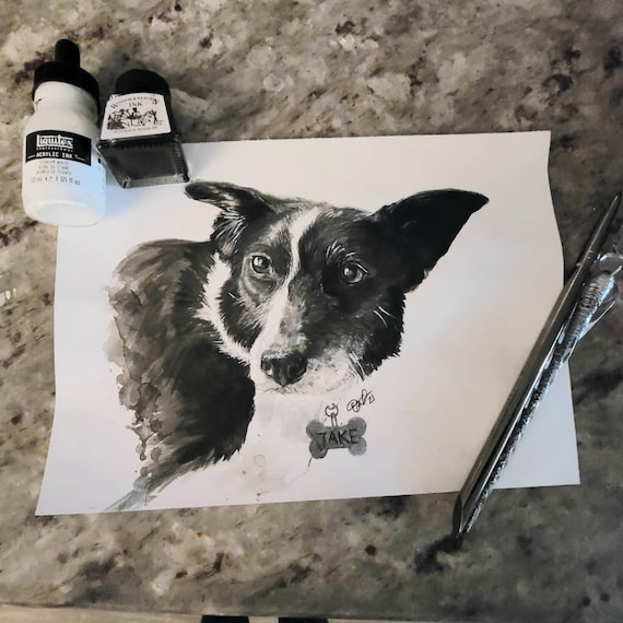Drawing & Illustration Art & Collectibles Custom Ink Pet Portraits Pen ...