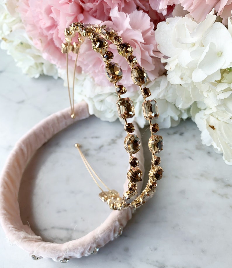 Crystal Double Headband Jeweled Bridal Headpiece Gold | Etsy