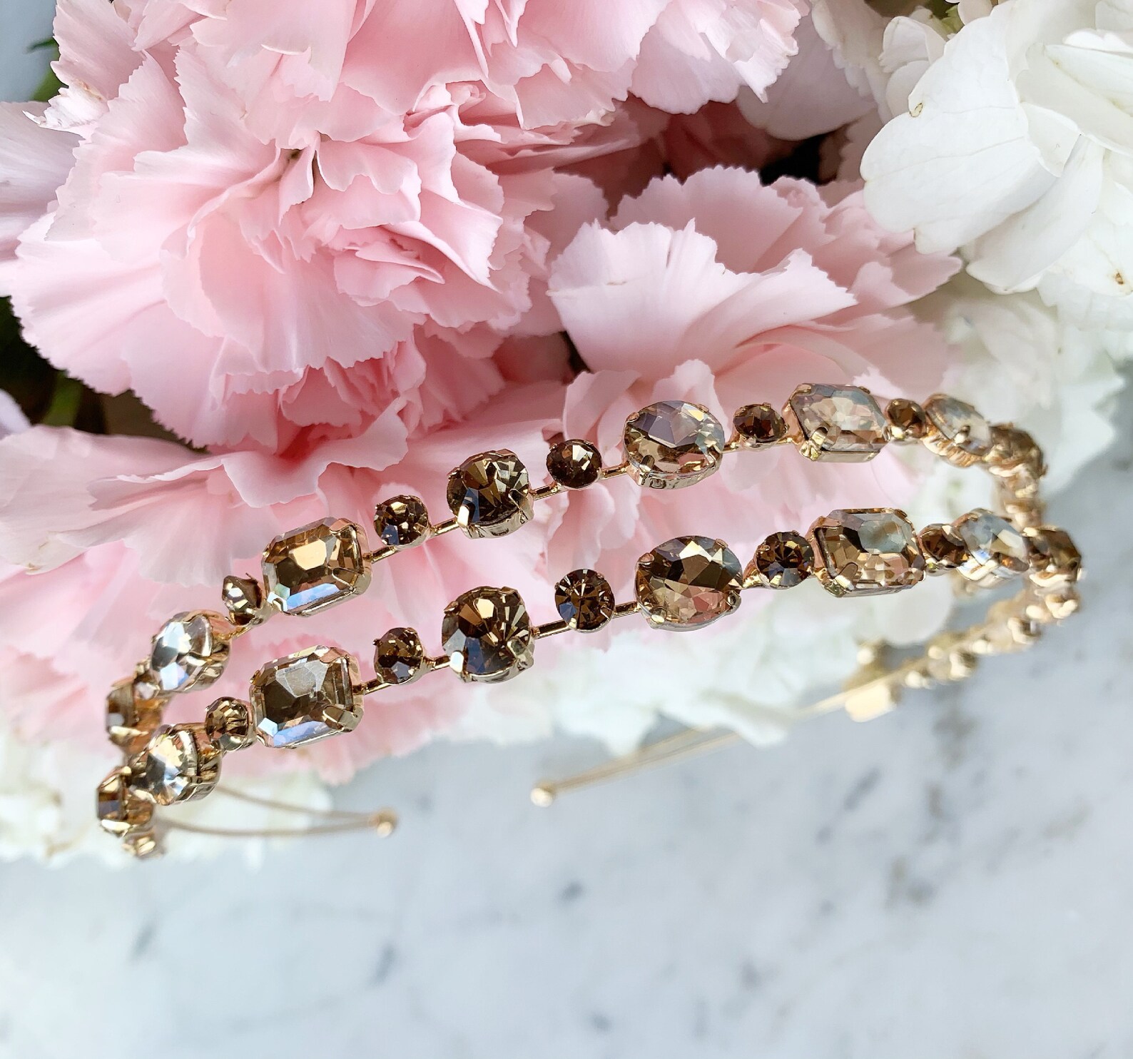 Crystal Double Headband Jeweled Bridal Headpiece Gold | Etsy