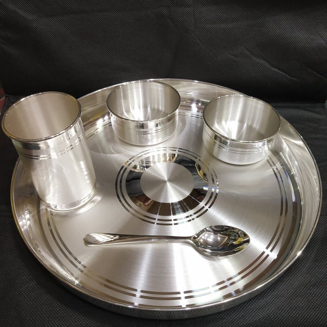 8" Size - Pure Silver Dinner Set / Thali Set, Complete Pure Silver ...