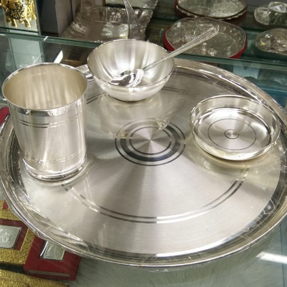 Pure Silver Dinner Set / Thali Set, Complete Pure Silver Dinner Set for ...