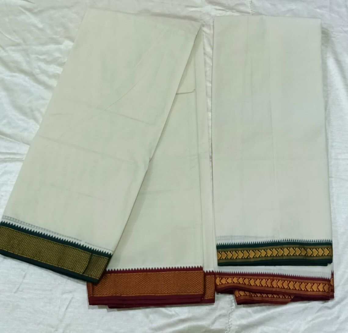 100% Pure Cotton Rich Fancy Border Dhoti of South Indian - Etsy