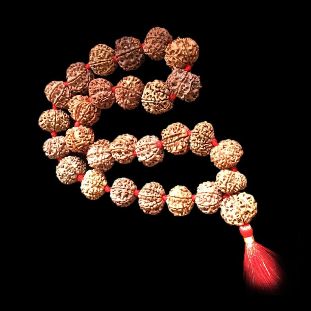 8 Face Nepali Rudraksha Mala 27 + 1 Beads in Red Thread Small Size ...