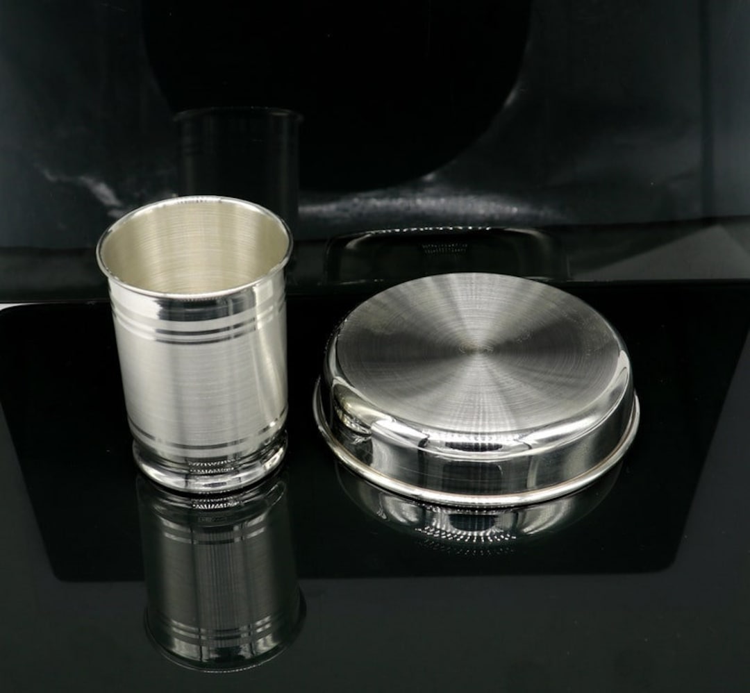999 Fine Silver Water Glass and Milk Tumbler or Plate, Silver Vessel ...