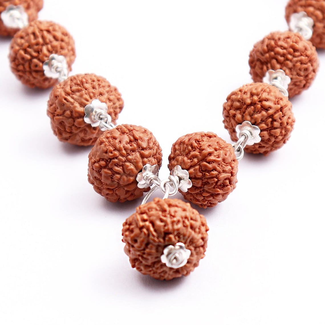 9 Face Indonesian Rudraksha Beads Mala in Pure Silver, 32+1 Beads Mala ...
