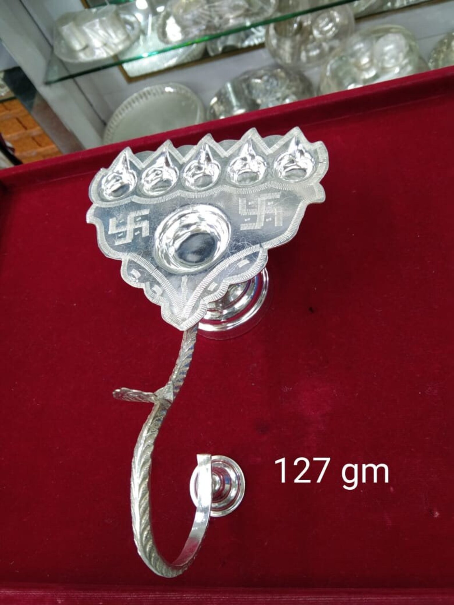 Paanch Aarti Oil Lamp in Pure Silver, Pure Silver Panch Aarti for Pooja ...