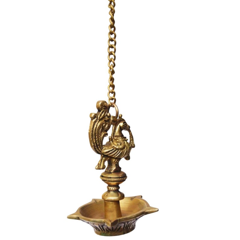 Brass Hanging Peacock Bird Oil Lamp Decorative Statue in Antique Finish ...