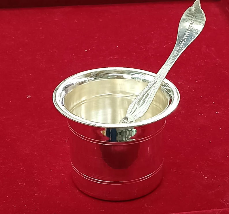 Pure Silver Panchpatra With Aachmani for Pooja Purpose Usage and Daily ...